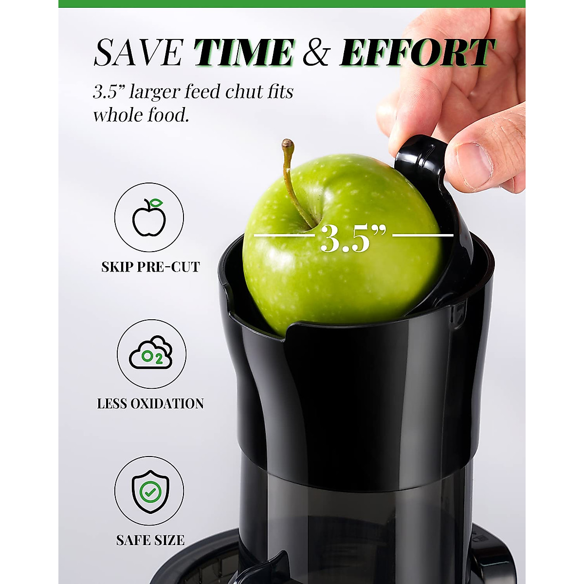 GDOR Cold Press Juicer Machines, Masticating Juicer Extractor with 3.5-Inch Feed Chute, Slow Juicer With High Yield, Easy to Clean,Grey