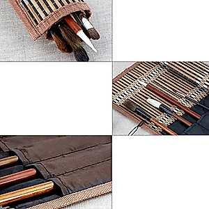 TOPINCN Painting Brush Bamboo Rolling Bag Bamboo Calligraphy Brush Paintbrush Holder Rollup Protector for Paintbrushes Storage
