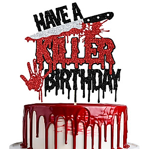 Have a Killer Birthday Cake Topper, Halloween Themed Birthday Cake Decorations, Horror Movie Party Decor, Halloween Zombie Vampire Party Decoration Supplies Glitter