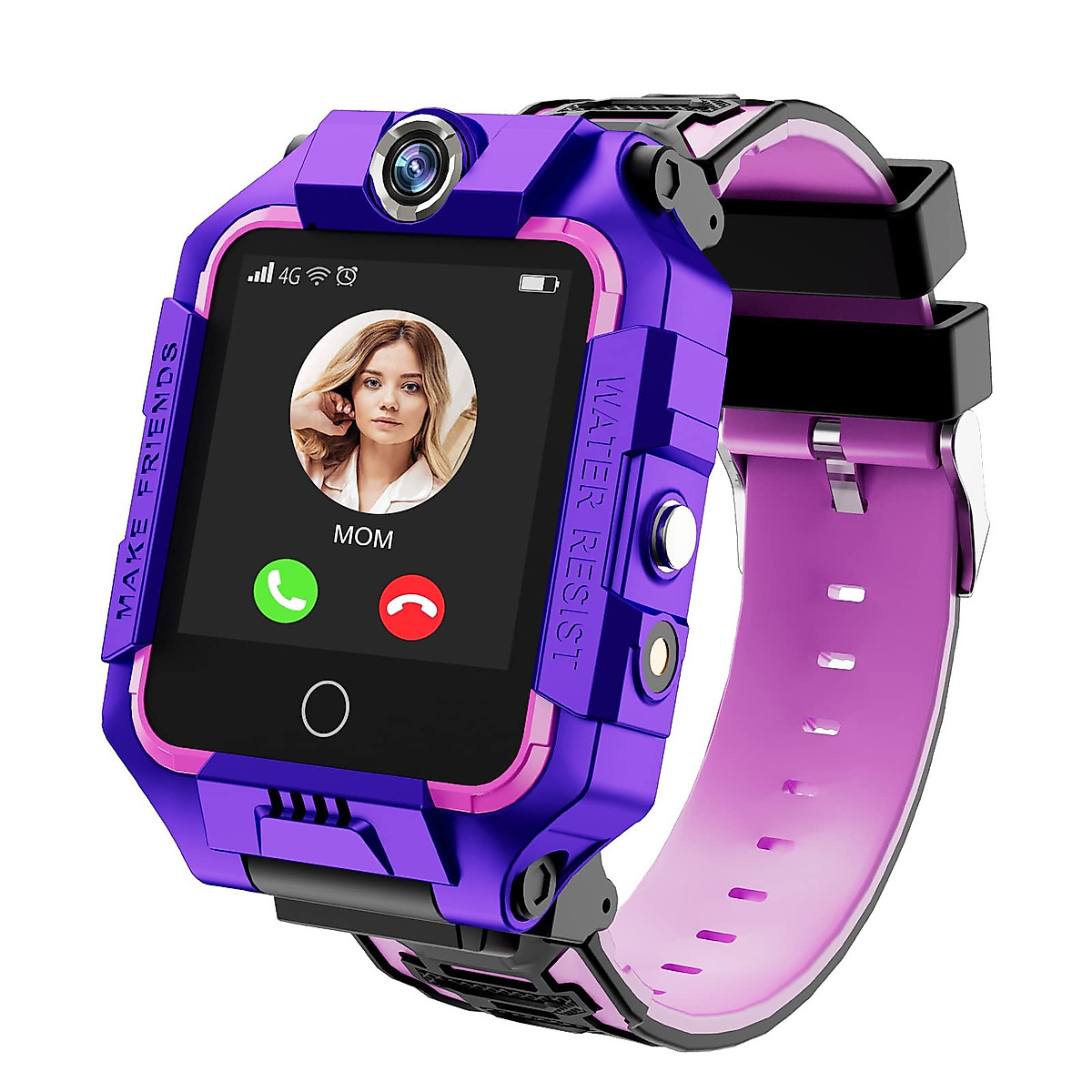 OKYUK 4G Kids Watch Phone T10, Funny 360° Rotation Screen Dual Camera Smart Watch for Boys Girls, IP67 Waterproof, 2-Way Calls, GPS, SOS, Video Calls, Remote Control, Pedometer Smartwatch (Purple)
