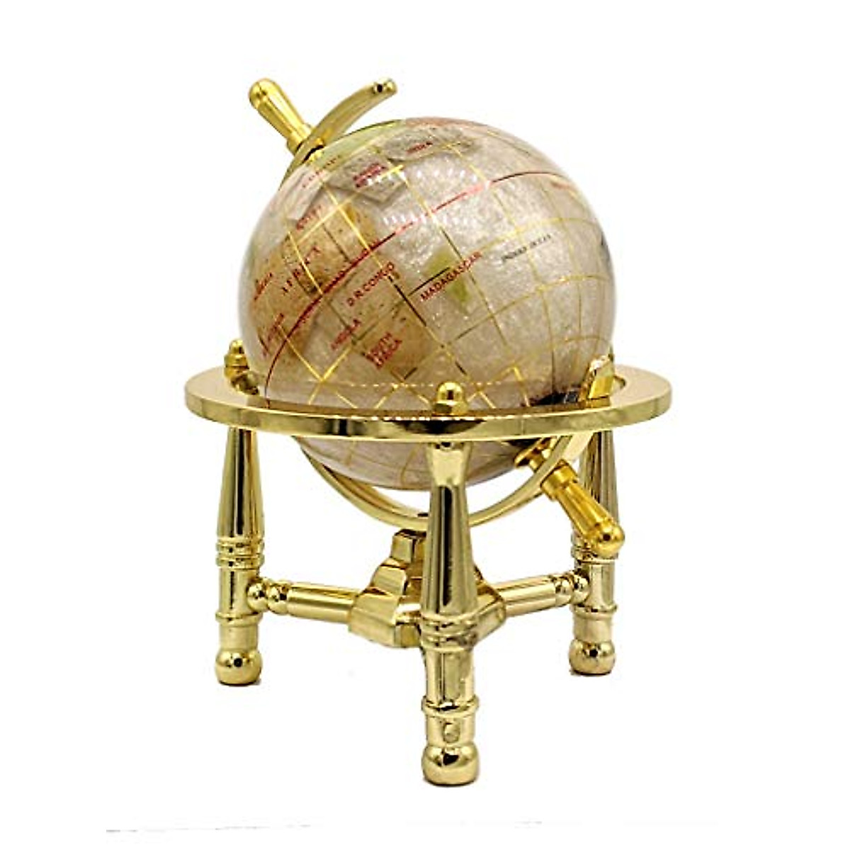 Unique Art 6-Inch Tall Pearl Swirl Ocean Mini Table Top Gemstone World Globe with Gold Tripod