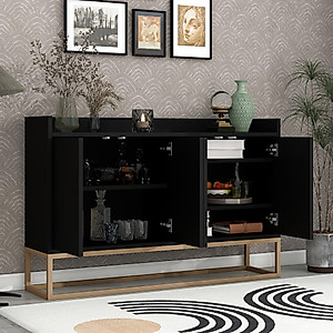 LUMISOL Modern Wood Kitchen Storage Sideboard Buffet Cabinet Console Table with Doors Wood Coffee Bar Cabinet with Shelves and Metal Base