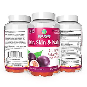 Best Earth Naturals Hair Skin & Nails Gummy Vitamins - Gluten Free, Delicious Gummies for Women & Men with Vitamins, Biotin, Collagen & More - 30 Count