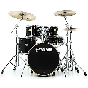 Yamaha 5pc Shell Pack with a 22" Kick 14” Snare Drum in Raven Black for Students and Working Drummers, (SBP2F50RB)