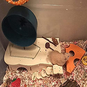 MUYG Wood Hamster House,Natural Wooden Chinchilla Hut with Steps Window Multi-Chamber Small Animal Hideout Maze Habitat Decor for Dwarf Mice,Rats,Syrian Mouse, Gerbils, Chinchilla (L)