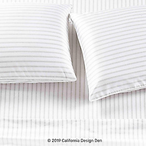 CALIFORNIA DESIGN DEN 5-Star Hotel 600 Thread Count 100% Cotton, Soft & Smooth Queen Sheet Set with Deep Pockets, Quality Beats Egyptian Cotton Claims (Ticking Stripe Grey)