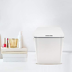 FEBHBRQ Touchless Mini Countertop Trash Can, Automatic Small Garbage Can for Office Desktop/Bedside Table/Coffee Bar/Bathroom Vanity, Cute Sensor/Electric Wastebasket with Lid for Kids, White-1.5 Gal