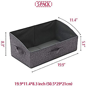 TENABORT 5 Pack Trapezoid Large Foldable Closet Storage Bins with Handle, Fabric Storage Organizer Cube Cloth Containers Linen Box Shelf Baskets for Clothes Clothing Shelves Wardrobe