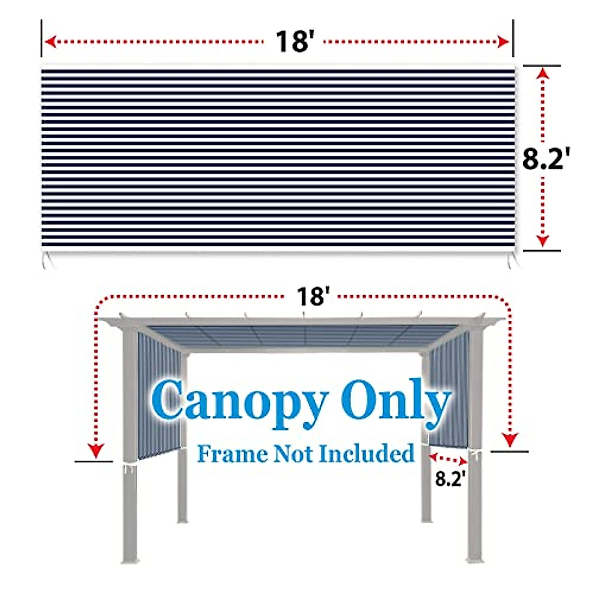 YardGrow 18' L x 8.2' W Pergola Replacement Canopy Universal Pergola Canopy Replacement Top Cover for Pergola Structure (Blue with White)