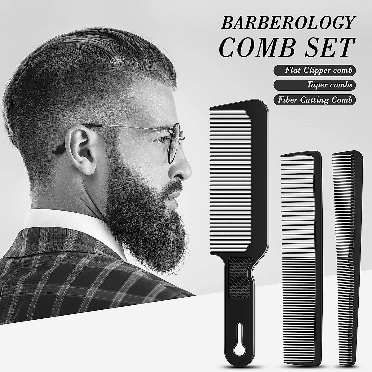3 Pieces Men Barber Comb Set Taper Hair Cutting Flat top Clipper Flattop Barberology Comb Heat-Resistant Fiber Comb for Men Women