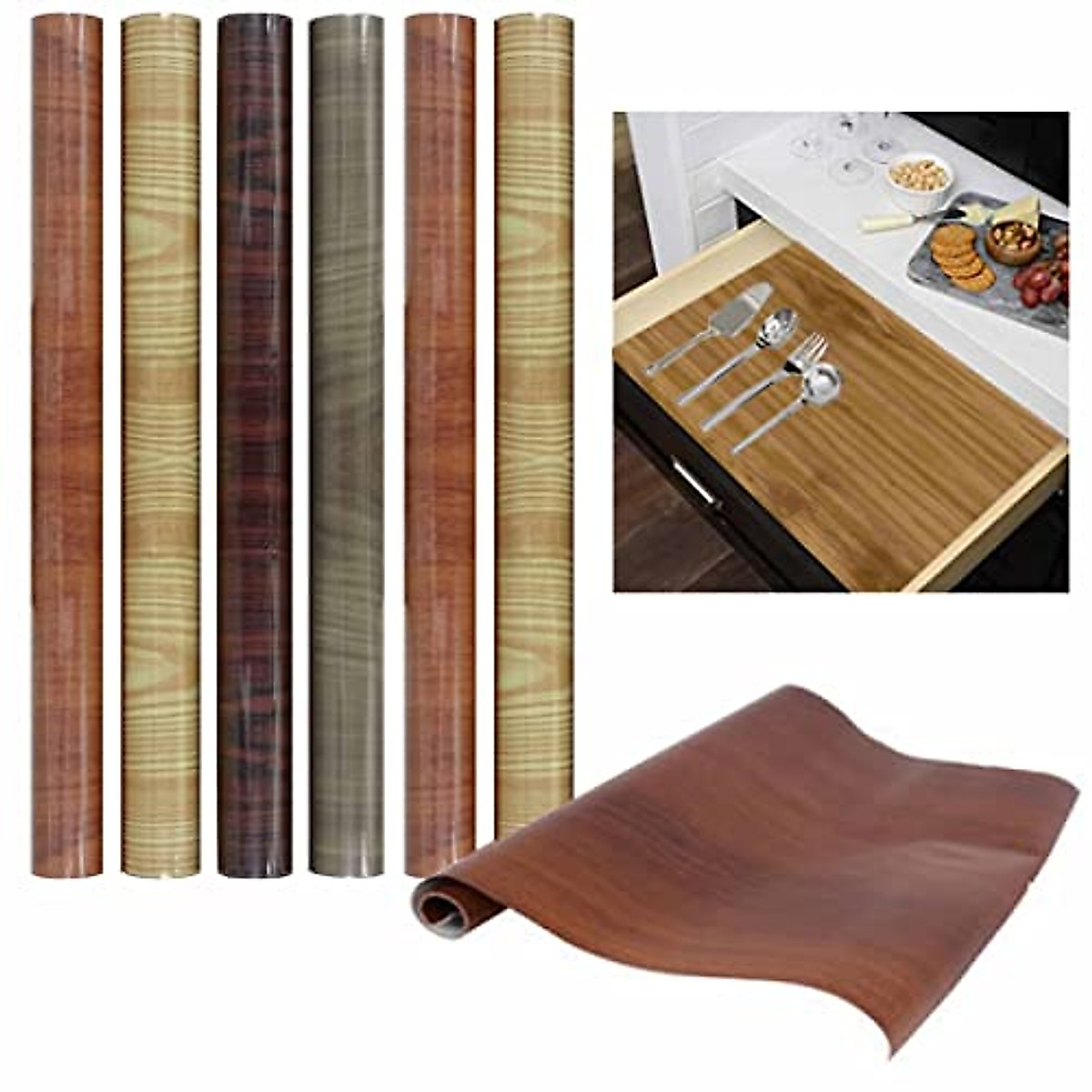 6 Rolls Wood Grain Contact Paper Drawer Shelf Adhesive Liner Peel & Stick Cover