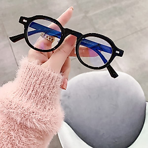 JOVAKIT Trendy Round Blue Light Blocking Glasses for Women Men Retro Vintage Circle Style Non-prescription Computer Glasses (Black+Transparent)