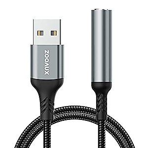 ZOOAUX USB to 3.5mm Jack Audio Adapter,External Sound Card USB-A to Audio Jack Adapter with Aux Stereo Converter Compatible with Headset,PC Windows,Laptop Mac,Desktops,Linux,PS4 PS5 and More (Grey)