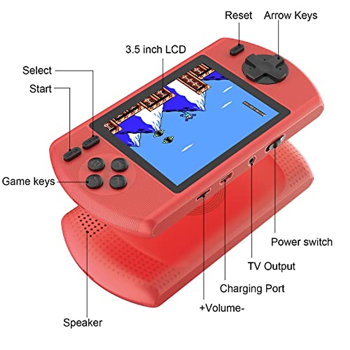 JAMSWALL Handheld Game Console, 500 Classical FC Games 3.5-Inch Screen 1020mAh Rechargeable Battery Portable Retro Video Game Console Support for Connecting TV and Two Players (Red)