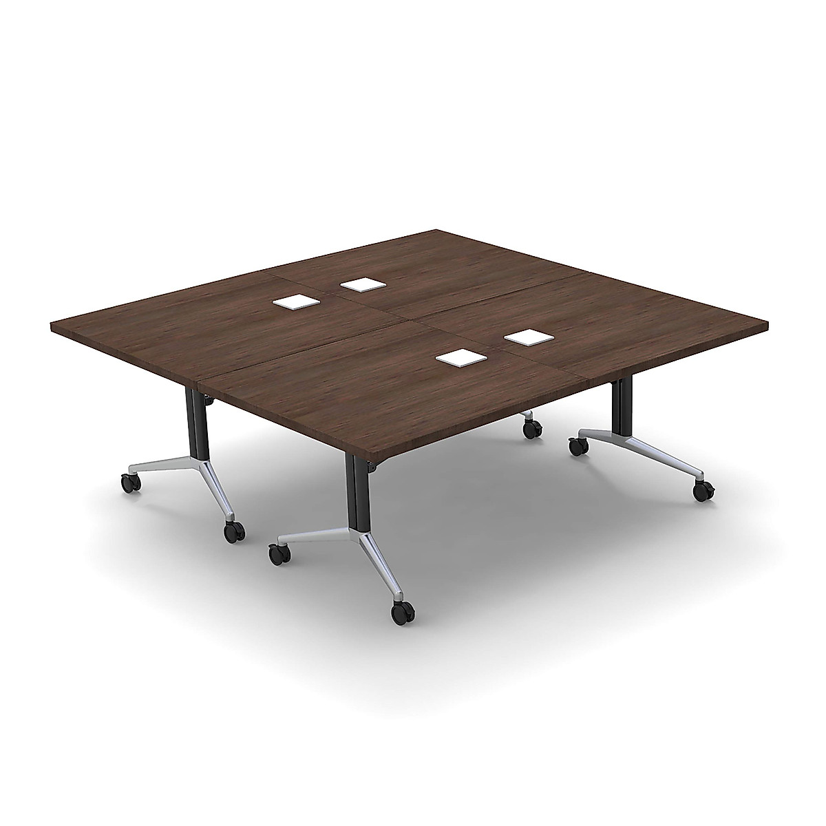12 Person Conference Tables Meeting Seminar Fold Up Model 6732 2pc Color Java X-Thick Tops, Luxury Chrome Base & Casters, Ready to Use. (Tables, Power Bars Included, Seating NOT Included)