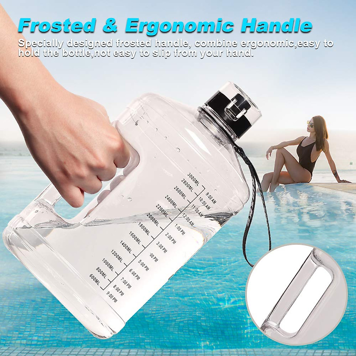 SLUXKE 1 Gallon Water Bottle Portable Water Jug Fitness Sports Daily Water Bottle with Motivational Time Marker,Leak-Proof, Wide Mouth, BPA Free Water Bottles for Sports Gym Fitness Work