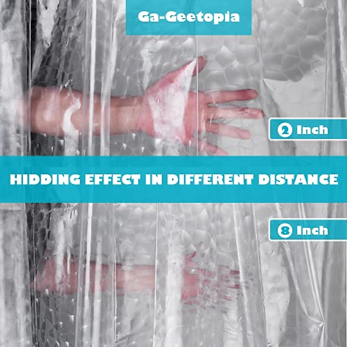 Ga-Geetopia Thin 3D EVA Shower Curtain Liner Water Cube, 72x72 Premium Light Weight Clear Plastic Bathroom Shower Curtain with Rustproof Metal Grommets 3 Magnets for Shower Stall, Bathtubs(No Hooks)