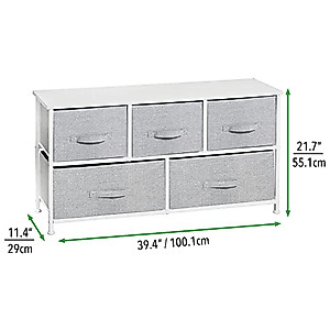 mDesign 21.65" High Steel Frame/Wood Top Storage Dresser Furniture Unit with 5 Removable Fabric Drawers - Wide Bureau Organizer for Bedroom, Living Room, Closet - Lido Collection, Gray
