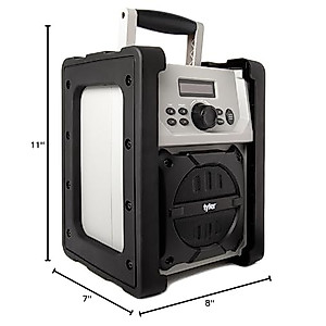 Tyler Bluetooth Jobsite Radio Speaker Wireless Battery Powered Or AC/DC - 100+ Feet Rang - USB - AUX Out - Full Band FM Radio - IPX5 Water Resistant - Outdoor Indoor Durable Portable Speaker TWS407