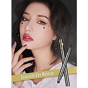 SUMEITANG 6 Pcs Double-headed Eyeliner Stamps Set Black Liquid Eye Liner Pen With Star,Moon,Heart,Flower,Smiley,Triangle Stamp Stencils Shapes for Women Makeup Kit Long-Lasting Waterproof Smudgeproof