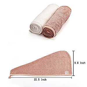 M-bestl 2 Pack Hair Towel Wrap,Hair Drying Towel with Button, Microfiber Hair Towel, Dry Hair Hat, Bath Hair Cap (Pink&Beige)