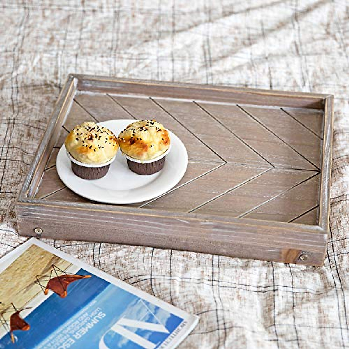 MyGift Vintage Graywashed Wood Bed Tray with Folding Legs - Foldable Breakfast Table Laptop Desk Kitchen Serving Tray