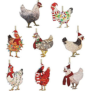 8 Pcs Christmas Chicken Ornaments Set Chicken with Christmas Scarf Decor Ornaments Funny Chicken Christmas Ornaments Country Christmas Chicken Decorations Christmas Tree Decorations for Home Family