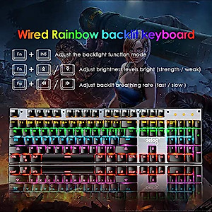 Wired Mechanical Gaming Keyboard Blue Switch 104 Keys RGB Rainbow LED 9 Backlight Modes Full Anti-ghosting Metal Panel Waterproof Ergonomic Key Layout USB for Gamers Typists(Black)