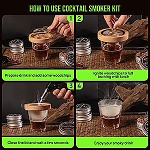 Cocktail Smoker Kit with Torch,8 Kinds of Wood Chips,Old Fashioned Cocktail Drink Smoke Kit,Bourbon,Whiskey Smoker Infuser Kit,Birthday&Father Day Bourbon Whiskey Gift for Men,Dad,Husband (No Butane)