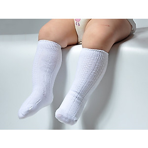 EPEIUS Unisex-Baby 3 Pair Pack Seamless Cable Knit Knee High Socks Infant Boys/Girls Uniform Stockings for 3-6 Months,White
