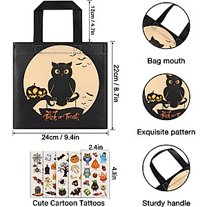 Halloween Treats Bags Party Favors - 30 pack Non-Woven Halloween Tote Gift Bags for Kids Trick or Treat Bags with 54 pcs Tattoos, Reusable Candy Bags Goodie Bag for Halloween Party Supplies(6 Pattern)
