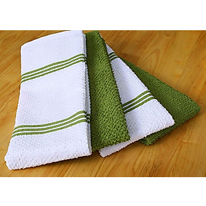 AMOUR INFINI Bundle Pack of 4 Terry Dish Towels + 8 Dish Cloths Ultra Soft and Absorbent Kitchen Towel & Dishcloth Combo (Green)