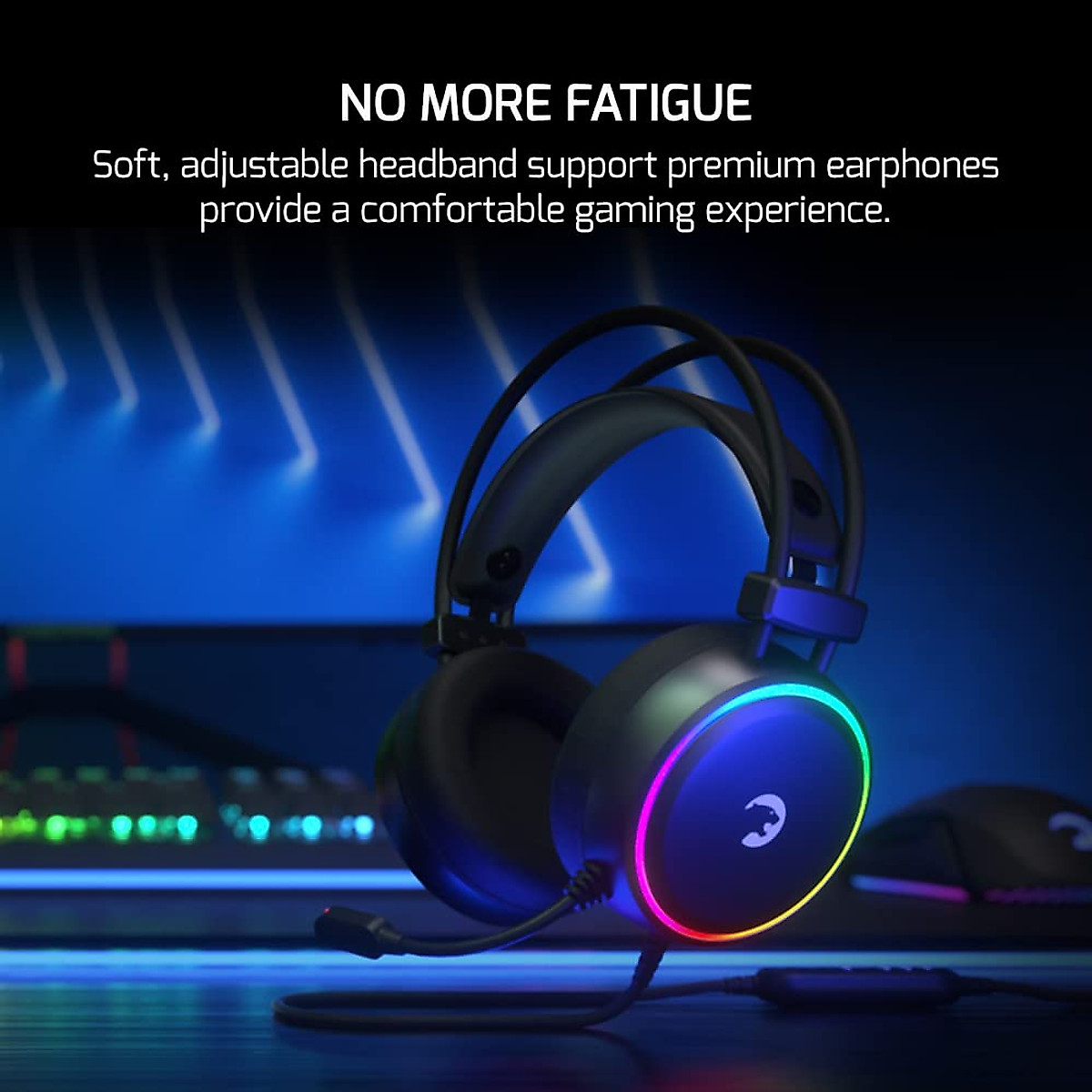 GAMEPOWER Jin USB Gaming Headset - 7.1 Virtual Surround Sound, Wired Led Headphones with 50MM Drivers, Comfort Design, 360 Spatial Audio, Noise Cancelling Mic for PC, PS4, PS5, Black