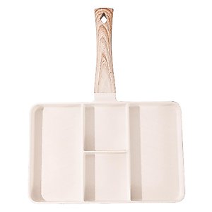 Breakfast Frying Pan, Uniform Heating All in One Pan Fried Egg Pan 4 Section Breakfast Pan for Egg Bacon Burgers (White)