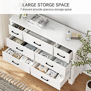 IDEALHOUSE Dresser for Bedroom with 7 Drawers, Modern Chest of Drawers Closet with Metal Handle, Wooden Dresser Organizer, for Bedroom, Living Room, White