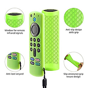 3 Pack Fire Stick Remote Cover, Silicone Remote Case for 2021 Fire TV Stick 4K Max/Alexa Voice Remote 3rd Gen, Anti Slip Silicone Protective Case with Lanyard(Glow Blue & Glow Green & Red)