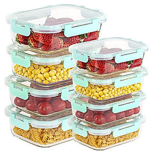 8 Pack Glass Food Storage Containers, Airtight Meal Prep Containers with Lids BPA Free, Stackable & Leak Proof Boxes for Lunch, Freezer to Microwave Oven Safe (8 Lids + 8 Bowls)
