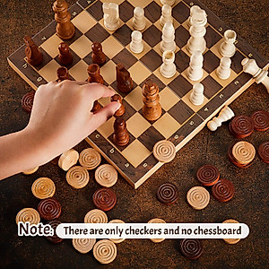 80 Pieces Wooden Checkers Pieces Handcrafted Chess with Drawstring Storage Pouch Classic Wooden Chess Game Set Board Games Accessories in 2 Styles, 2 Colors