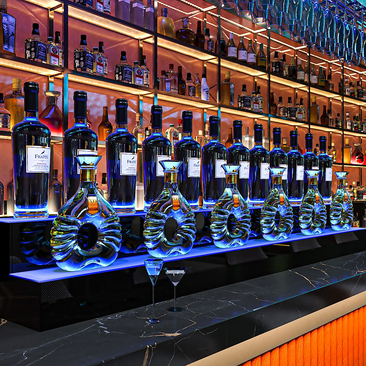 YITAHOME LED Lighted Liquor Bottle Display Shelf, 2-Step 60-inch Bar Liquor Alcohol Shelf for Home Counter Party, Acrylic Mounted Whiskey Rack Stand with Remote & App Control