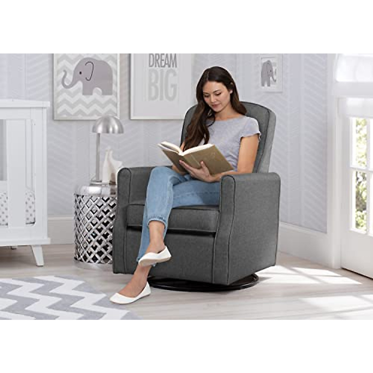Delta Children Blair Slim Nursery Glider Swivel Rocker Chair, Charcoal