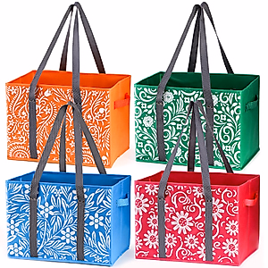 yarlung 4 Pack Reusable Grocery Bags, Collapsible Large Storage Box Bag with Reinforced Bottom and Handle, Heavy Duty Foldable Shopping Tote Bags for Groceries, Clothes, Toys Organizer