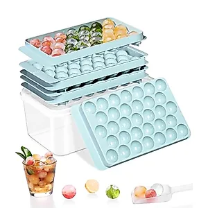 DclobTop Stackable Round Ice Cube Tray Set with Lid & Bin – Create 99PCS Round Ice Balls, Ice Trays for Freezer is Easy to Release & Sturdy– Small Pellet Ice Maker for Drinks, Coffee and Cocktails
