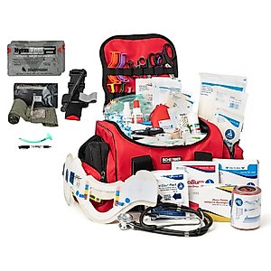 Scherber Fully-Stocked First Responder Bag | Professional EMT/EMS Trauma & Bleeding Medical Kit | HSA/FSA Approved | CAT Tourniquet, HyFin Chest Seal, Israeli Bandage & 250+ First Aid Supplies (Red)