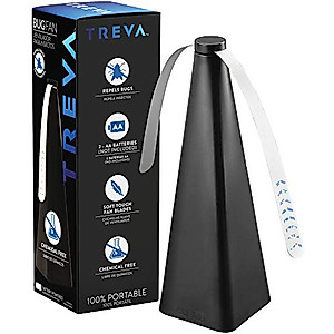 Treva Chemical Free Bug Fan, Fly Deterrent with Holographic Blades to Clear Bugs, Mosquitoes, and Flies, Battery Powered Fly Fan, Black (2 Pack)