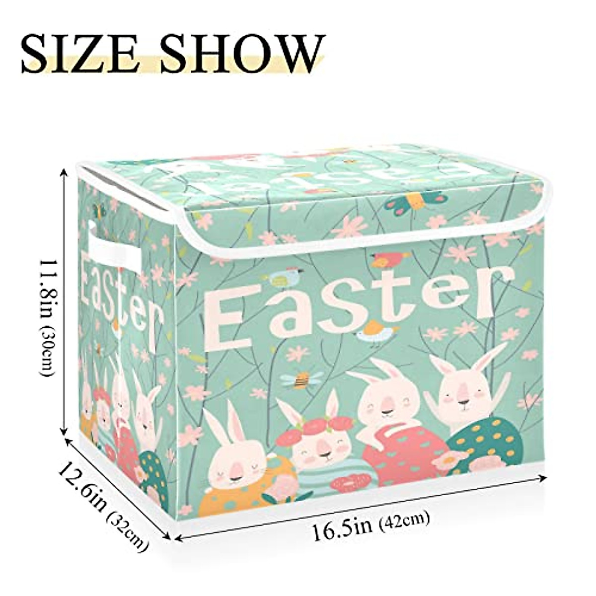 DOMIKING Easter Eggs Bunny Large Storage Bin with Lid Collapsible Shelf Baskets Box with Handles empty gift basket for Nursery Drawer Shelves Cabinet