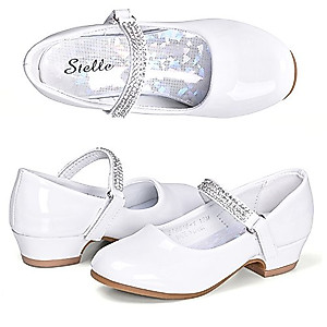 Stelle Girls Dress Shoes Toddler White Flower Girl Low Heels Mary Jane Flat for School Uniform Wedding(Little/Big kid)(7MT, T02-White)