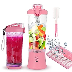 Procoloredfun Portable Blender,Porsonal Mini Blender for Shakes and Smoothies,USB Rechargeable, Fresh Juice Blender With 6 Blades, 20Oz Handheld Blender(pink)