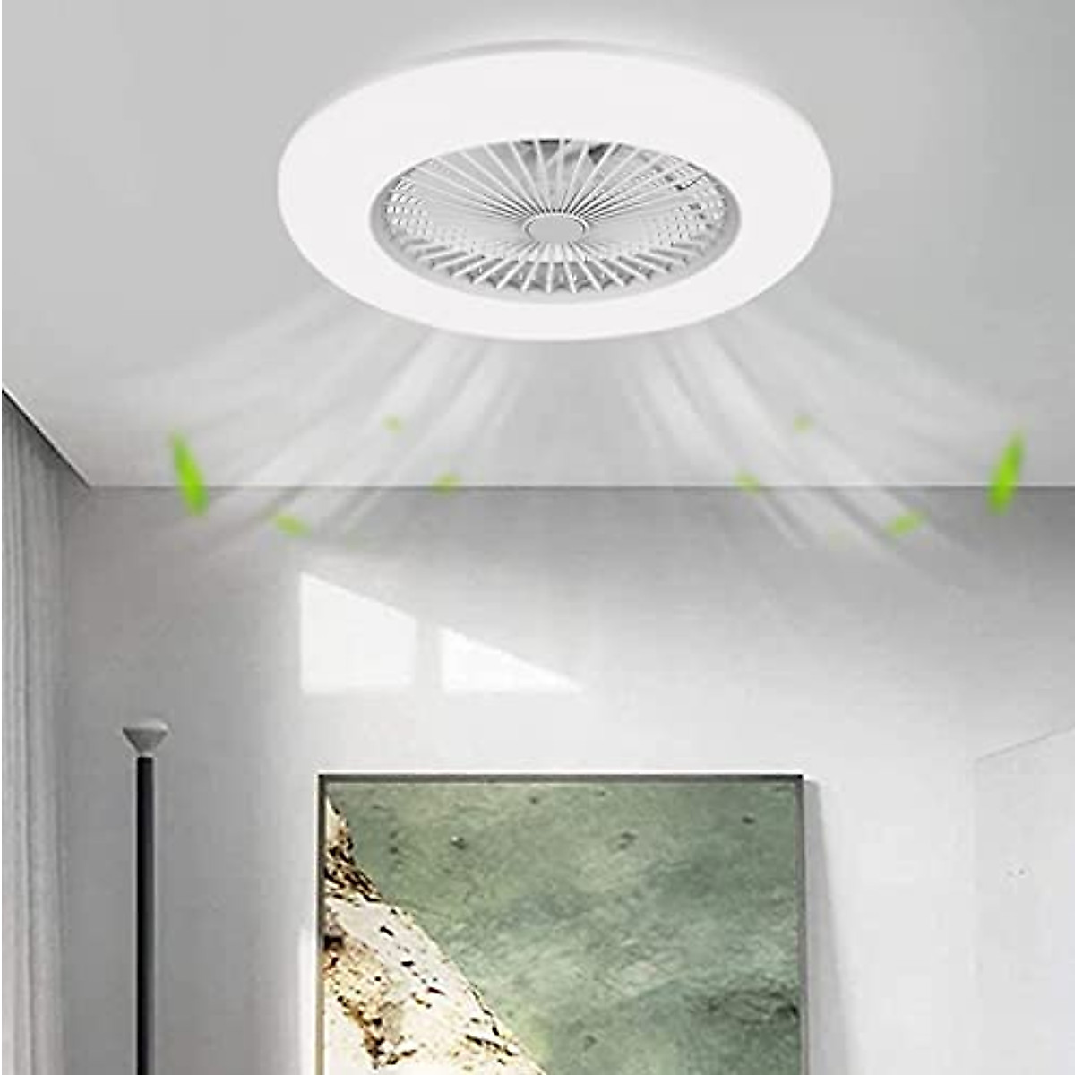 Modern Ceiling Fan with Lights,Adjustable Speed,Remote Control, 22 inch Invisible Acrylic Dimmable Lighting Fan Chandelier for Bedrooms Workout Room in White