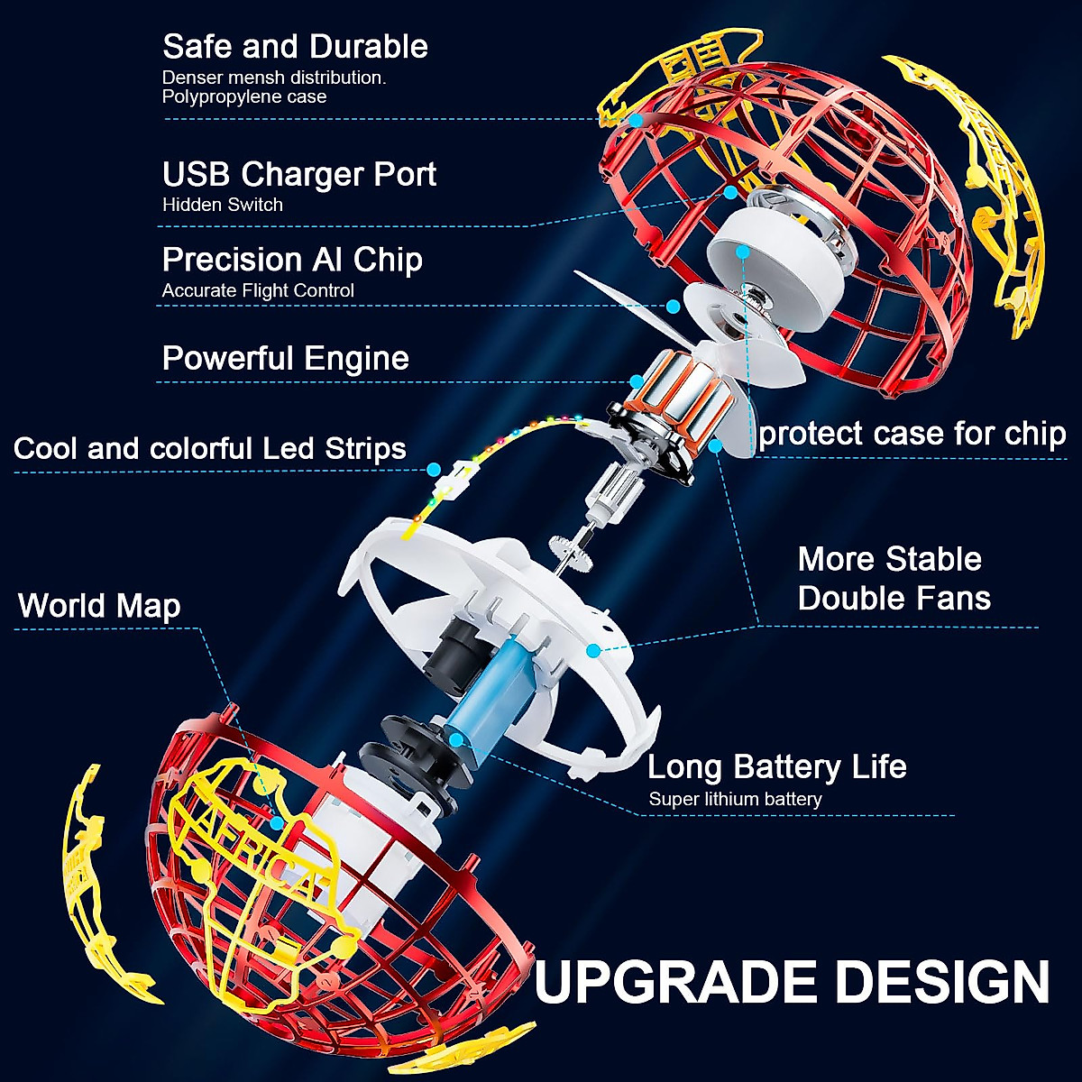 Flying orb Ball 2023 Hover Boomerang Ball 6 Lighting Effects Cool Toys Gift for 678910+ Year Kids Teen Adults Indoor Outdoor Flying Ball Toy (Red)