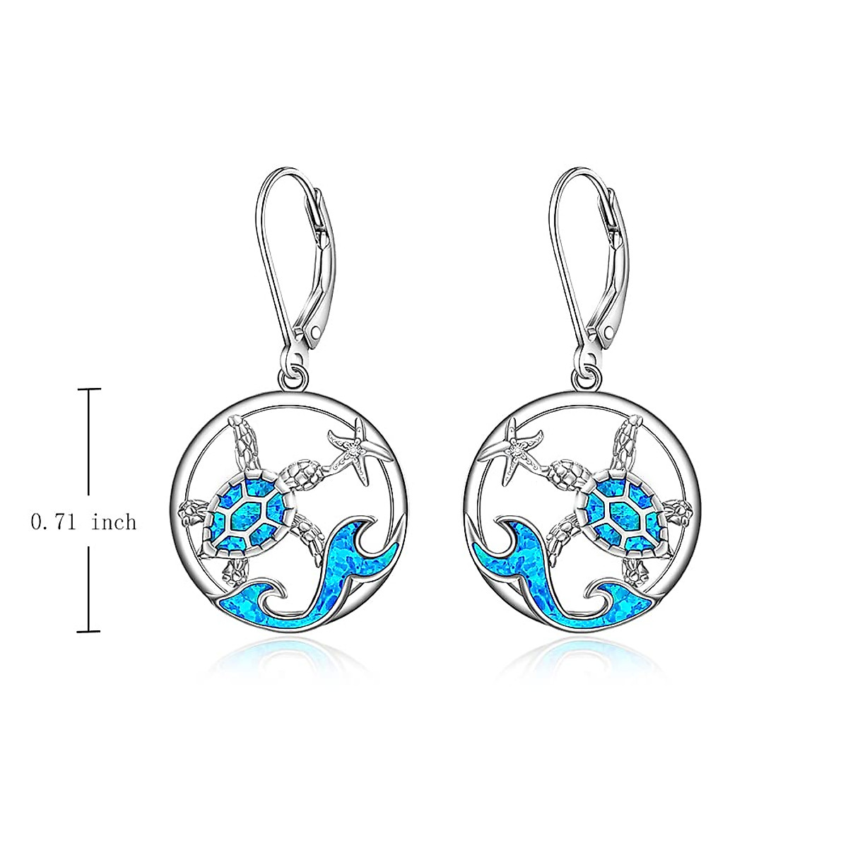 Turtle Earrings for Women Blue Opal Sea Turtle Earrings Dangle Sterling Silver 925 Hawaii Ocean Wave Starfish Jewelry Cute Friendship Mothers Day Christmas Gifts